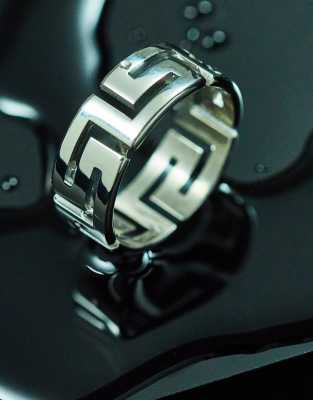 ASOS DESIGN waterproof stainless steel band ring with greek wave in ...