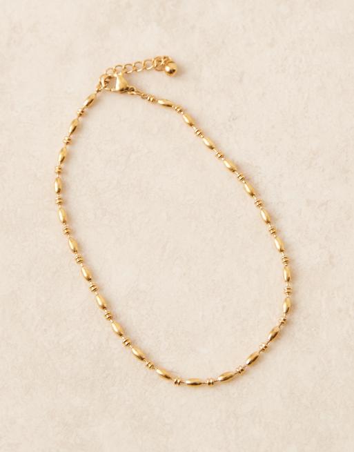 ASOS DESIGN waterproof stainless steel beaded anklet in gold tone | ASOS