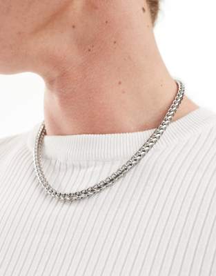 ASOS DESIGN waterproof stainless steel box chain necklace in silver ...