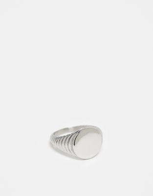 ASOS DESIGN waterproof stainless steel round signet ring with embossing ...