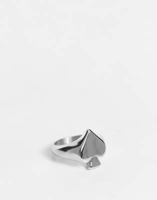 ASOS DESIGN waterproof stainless steel signet ring with ace of spade in ...