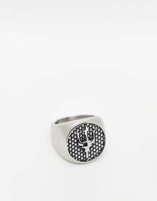 ASOS DESIGN waterproof stainless steel signet ring with trident design ...