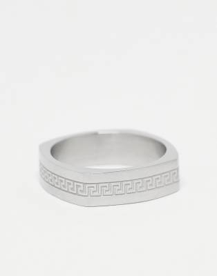 ASOS DESIGN waterproof stainless steel square ring with Greek wave ...