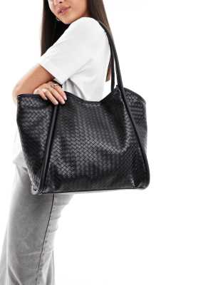 ASOS DESIGN weave tubular tote bag in black | ASOS