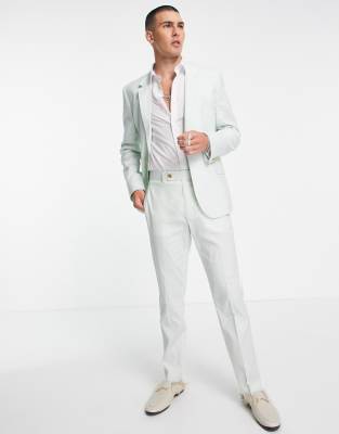 ASOS DESIGN Wedding slim suit jacket in pastel green linen mix | ASOS