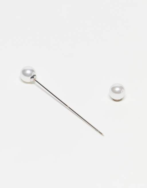 ASOS DESIGN wedding suit pin with pearl detail in silver tone | ASOS