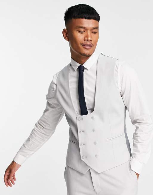 Asos Design Wedding Super Skinny Suit Suit Vest In Ice Gray Micro