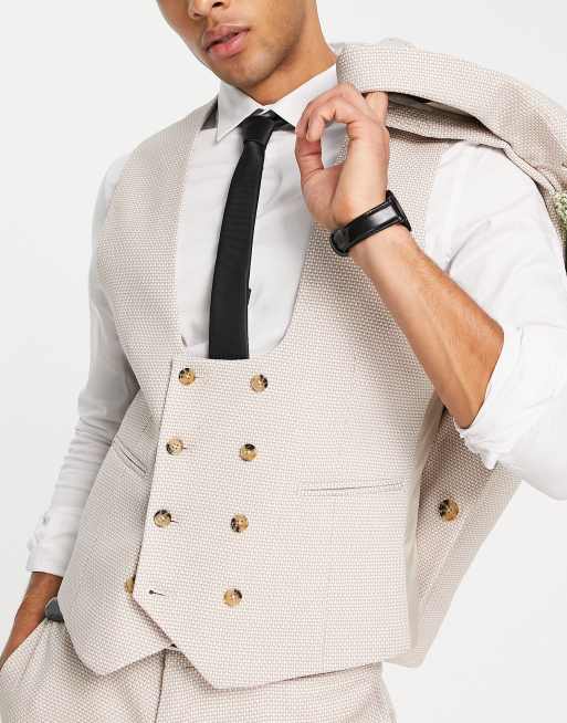 Asos Design Wedding Super Skinny Suit Waistcoat In Birdseye Texture In