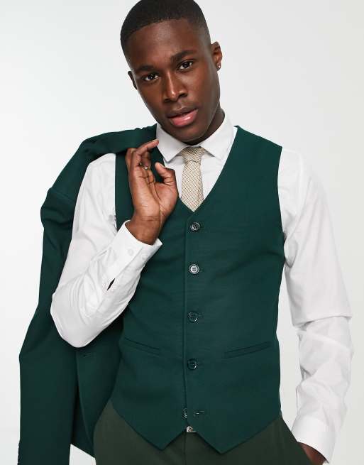 Asos Design Wedding Super Skinny Suit Waistcoat In Forest Green Micro