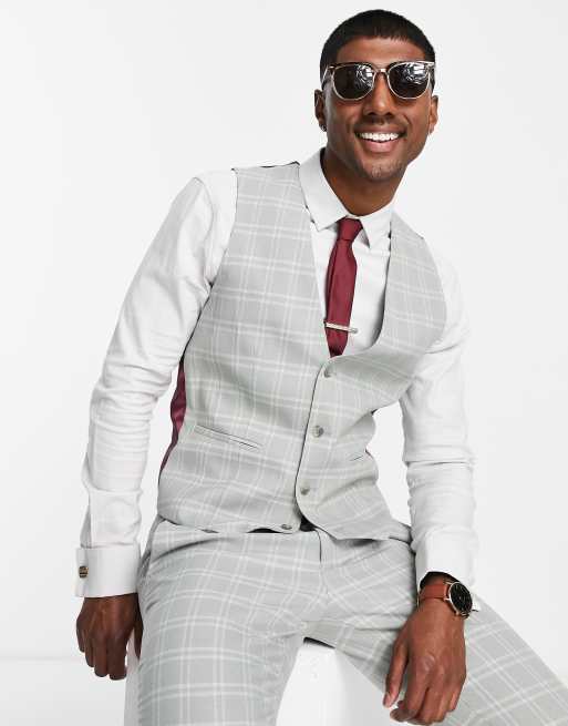 ASOS DESIGN wedding super skinny suit waistcoat with window pane check ...