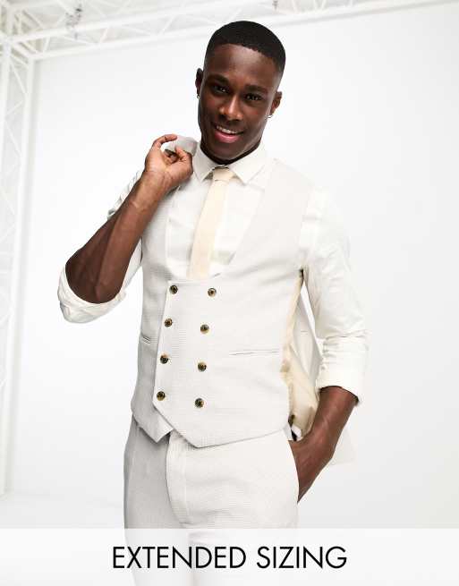 Asos Design Wedding Super Skinny Vest In Stone Birdseye Texture Asos