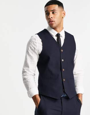 ASOS DESIGN wedding super skinny waistcoat in navy micro texture | ASOS