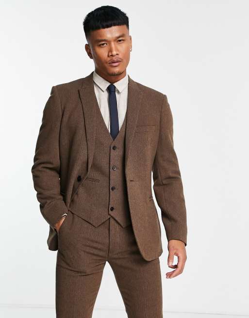 Asos Design Wedding Veste De Costume Ajustée Maille De Laine Mélangée