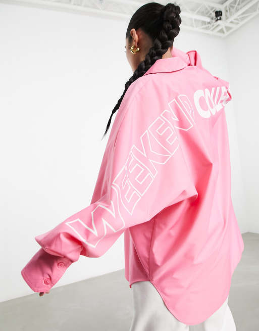 Asos Design Weekend Collective Oversized Shirt In Pink Asos