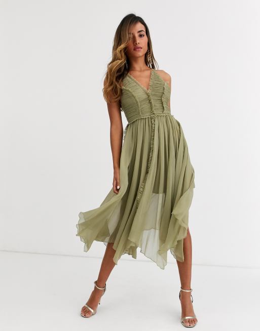 Asos Design Weiches Camisole Midikleid Mit Gerafftem Oberteil Und