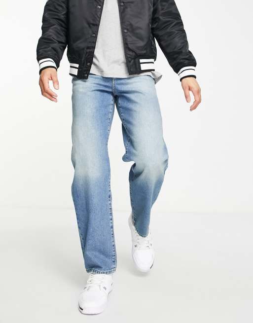 Asos Design Weite Jeans In Gefärbtem Verwaschenem Mittelblau Asos