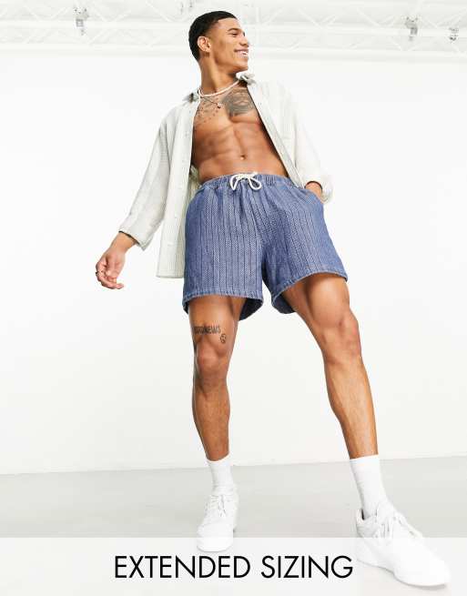 Asos Design Weite Kürzere Shorts In Strukturiertem Blau Asos