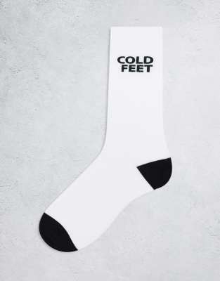 ASOS DESIGN white sock with cold feet slogan | ASOS