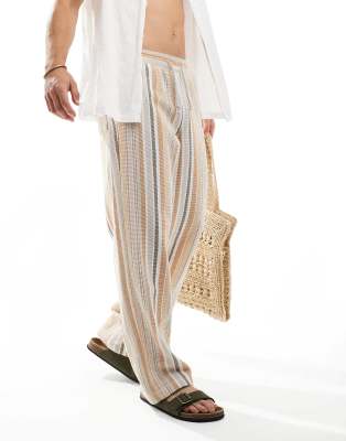 ASOS DESIGN wide beach pants with elasticated waist in brown ...