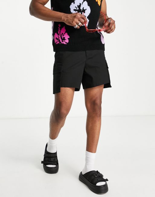 ASOS DESIGN wide chino cargo shorts in black | ASOS