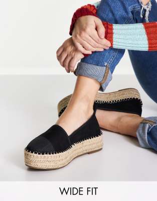 ASOS DESIGN Wide Fit – Jala – Czarne espadryle na płaskiej platformie z ...