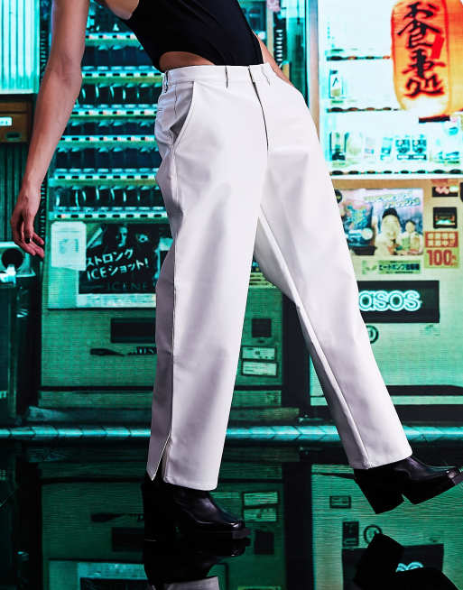 ASOS DESIGN wide fit leather look pants with split hem | ASOS