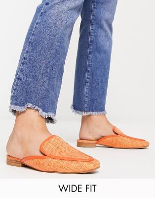ASOS DESIGN Wide Fit Main-Street flat mules in orange | ASOS