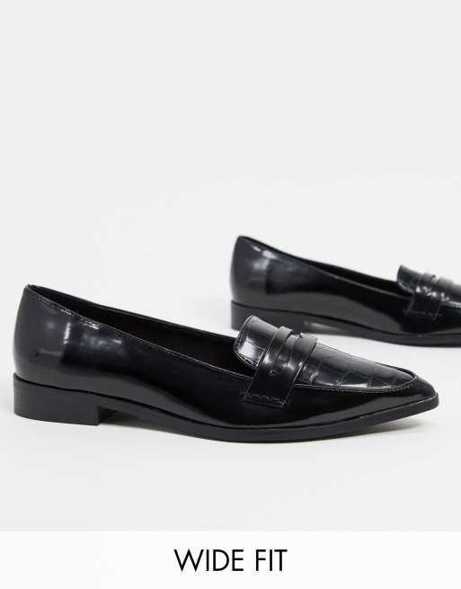 ASOS DESIGN Wide Fit Maltby pointed loafers in black croc | ASOS
