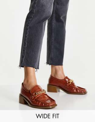 ASOS DESIGN Wide Fit Mimi square toe loafers in tan | ASOS