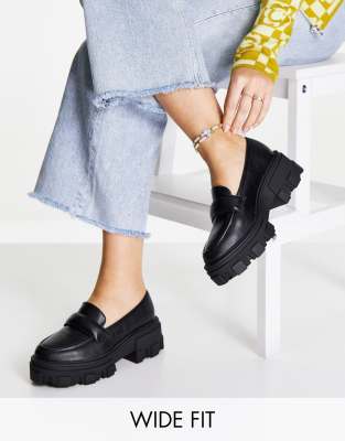 ASOS DESIGN Wide Fit Movable padded chunky loafers in black | ASOS