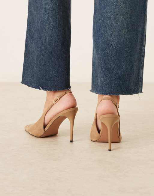 ASOS DESIGN Wide Fit Phoenix slingback high heel shoes in taupe ...