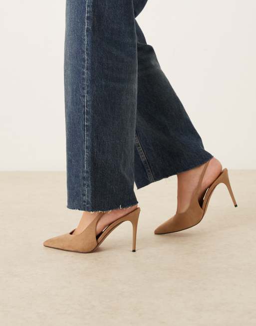 ASOS DESIGN Wide Fit Phoenix slingback high heel shoes in taupe ...