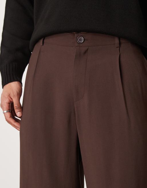 ASOS DESIGN wide fit smart pants in brown | ASOS