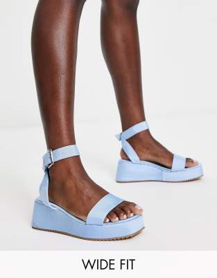 ASOS DESIGN Wide Fit Tati flatform sandals in blue | ASOS