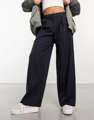 ASOS DESIGN wide leg dad pants in navy pinstripe | ASOS