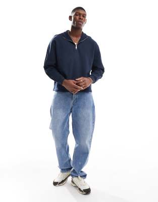 ASOS DESIGN wide leg joggers and half zip in navy | ASOS