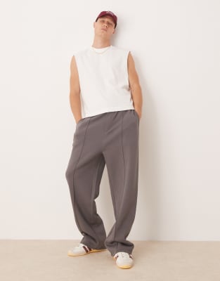 ASOS DESIGN wide leg pin tuck jogger in volcanic glass | ASOS