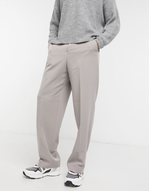 Asos Design Wide Leg Smart Trouser In Stone Asos
