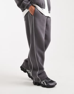 ASOS DESIGN wide leg sweatpants with cut & sew panels in charcoal ...
