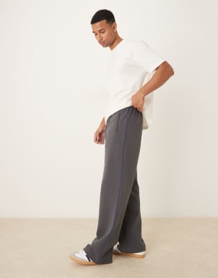 ASOS DESIGN wide leg trackies with side taping in charcoal | ASOS