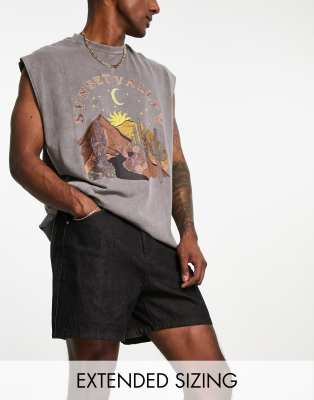 ASOS DESIGN wide mid length denim shorts in washed black | ASOS