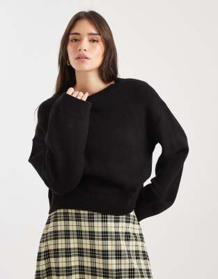 ASOS DESIGN wide sleeve oversized knitted jumper in black | ASOS