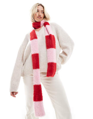 ASOS DESIGN wide stripe scarf in light pink and red | ASOS