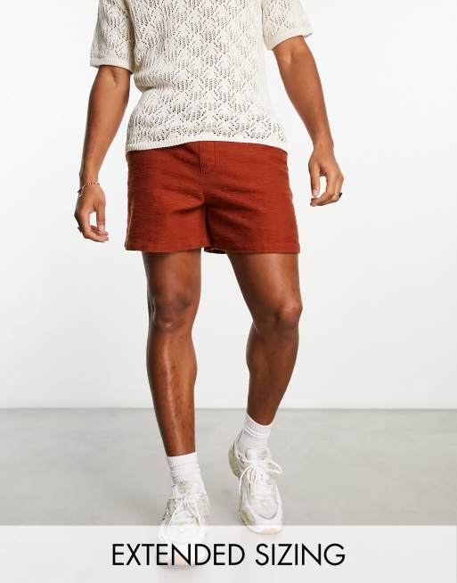 ASOS DESIGN wide textured shorts in shorter length in brown | ASOS
