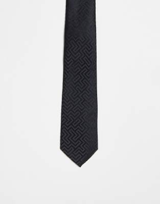 ASOS DESIGN wide tie in tonal geo print in black | ASOS
