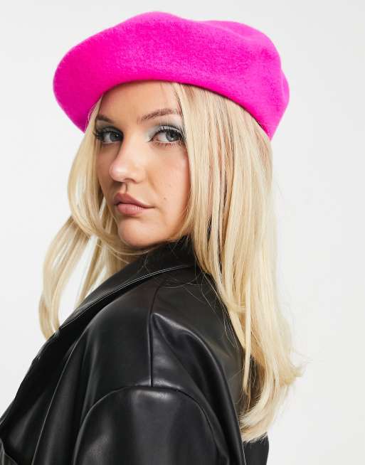 ASOS DESIGN wool beret in hot pink | ASOS
