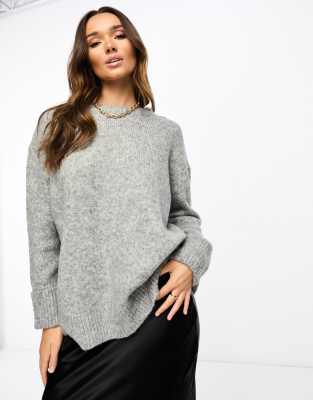 ASOS DESIGN wool blend oversized sweater with crew neck in gray | ASOS