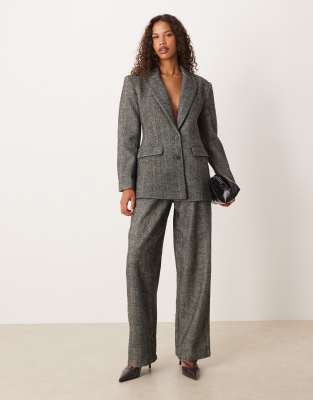 ASOS DESIGN wool blend tailored barrel suit trousers in brushed mono ...
