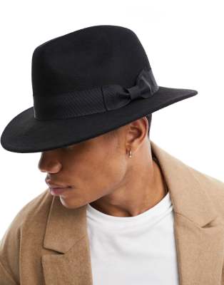 ASOS DESIGN wool fedora hat with size adjuster in black | ASOS