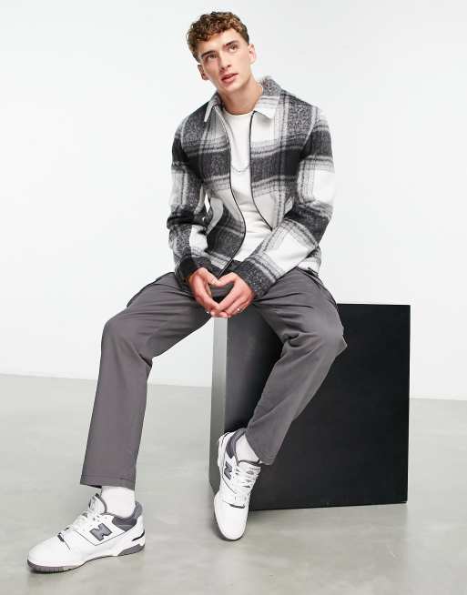 ASOS DESIGN wool look harrington jacket in black and white check | ASOS